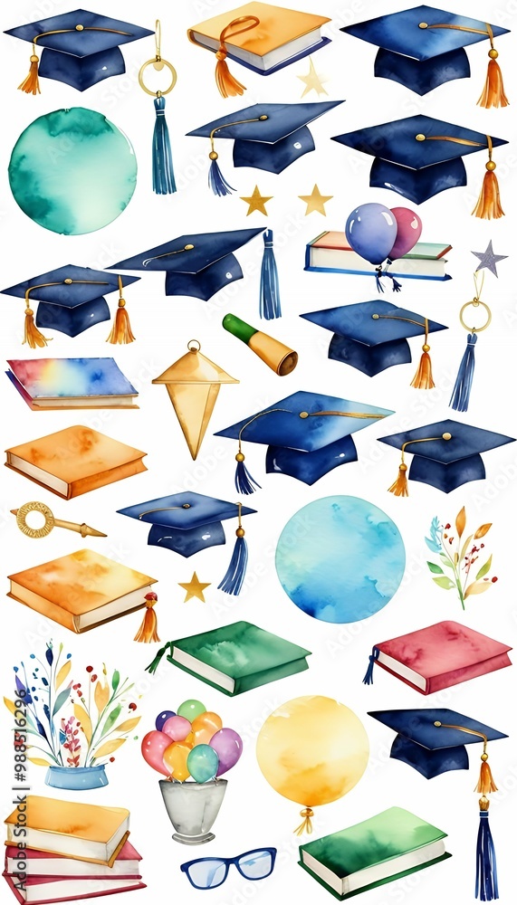 university school clipart decorations grad party art watercolor diploma ...