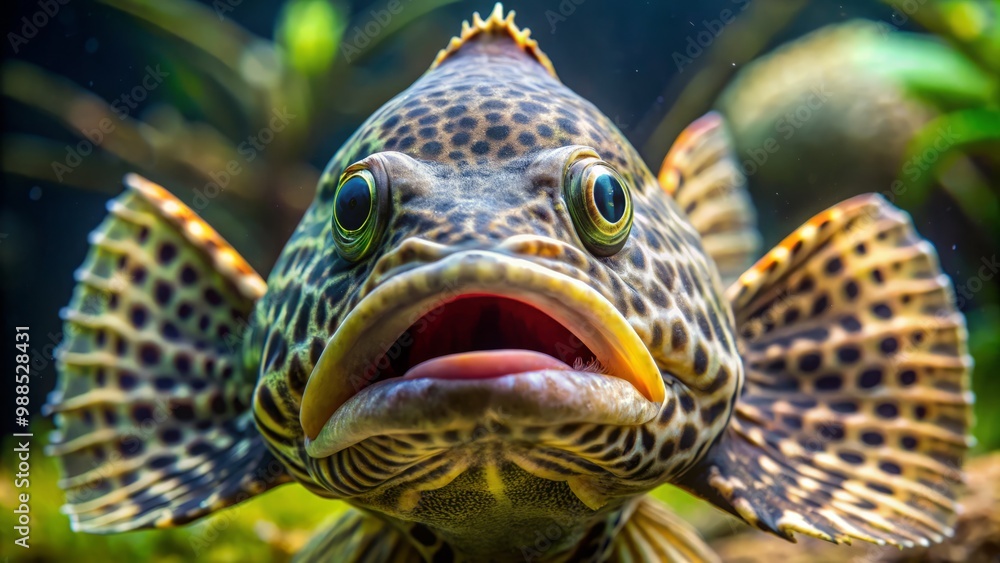 The plecostomus fish displays its unique armored exoskeleton as it ...