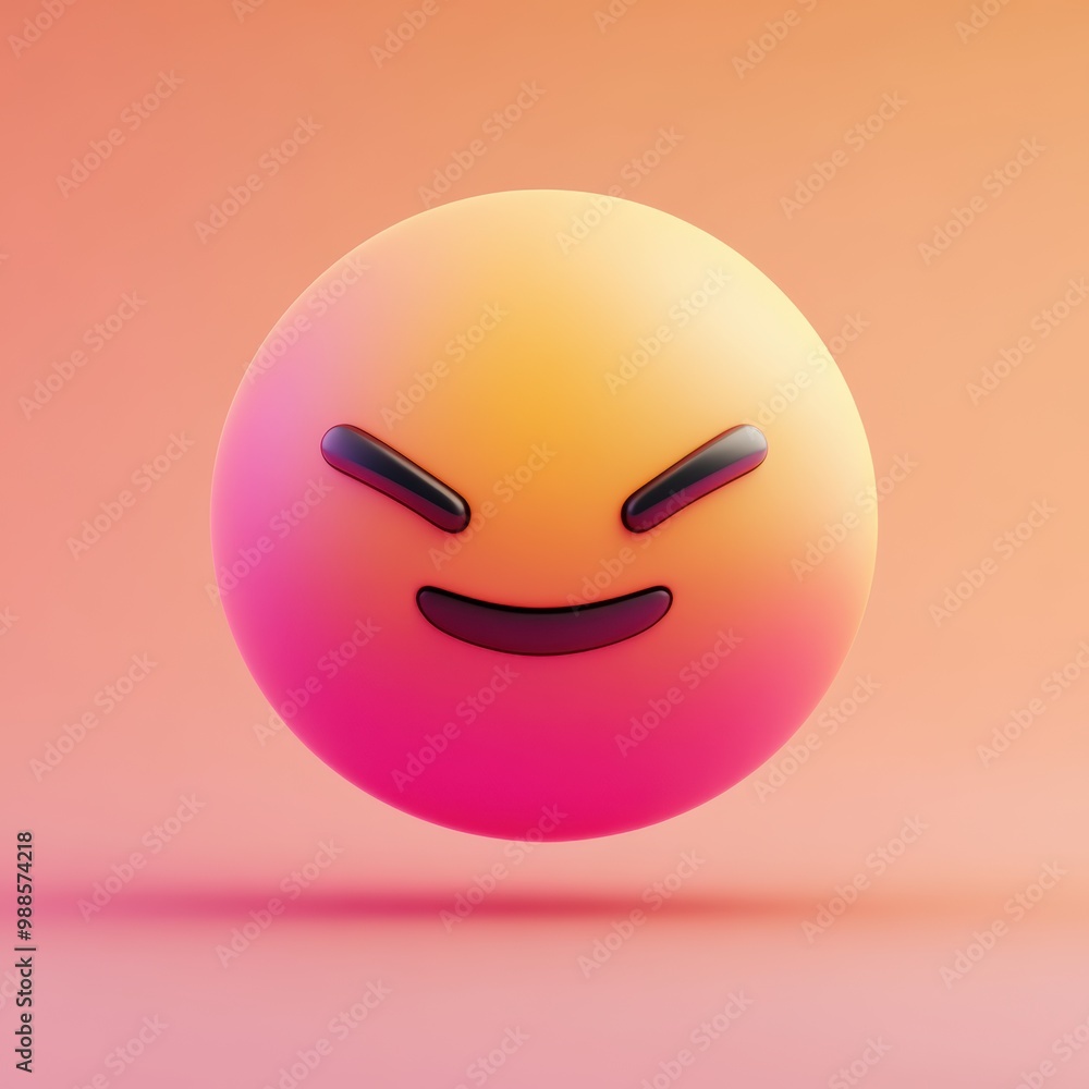 3D icon of emoticon, emoji, smile with furrowed brows and downturned ...