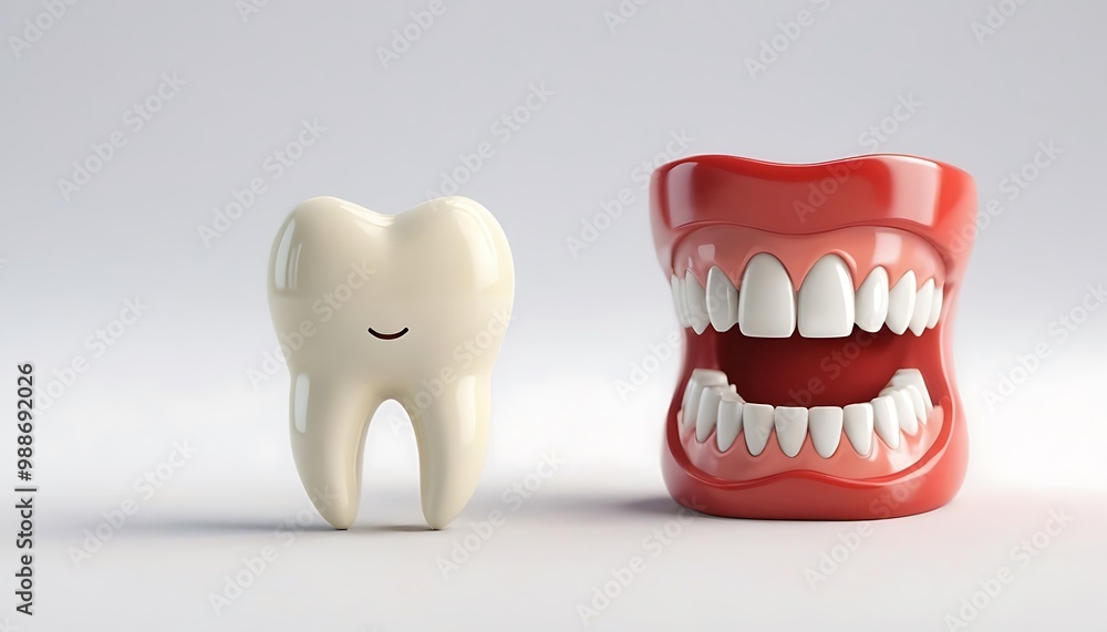 3d Cartoon tooth smiling .A funny animated tooth shows a cool gesture ...