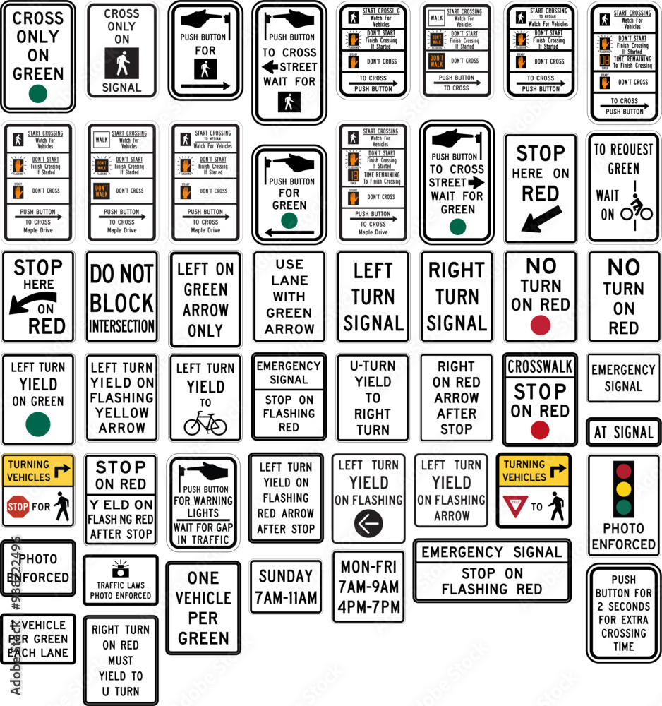 Comprehensive Traffic Signal Control Signs Collection: Crosswalk ...