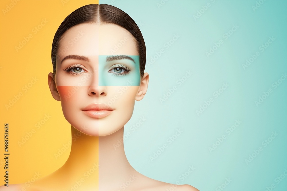 Woman with Clean Face Showing Color-Coded Zones for Different Skincare ...