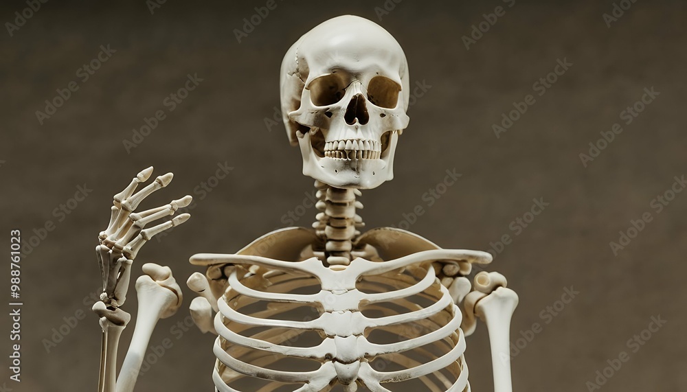 skeleton close presenting pose view element skeleton human skull ...
