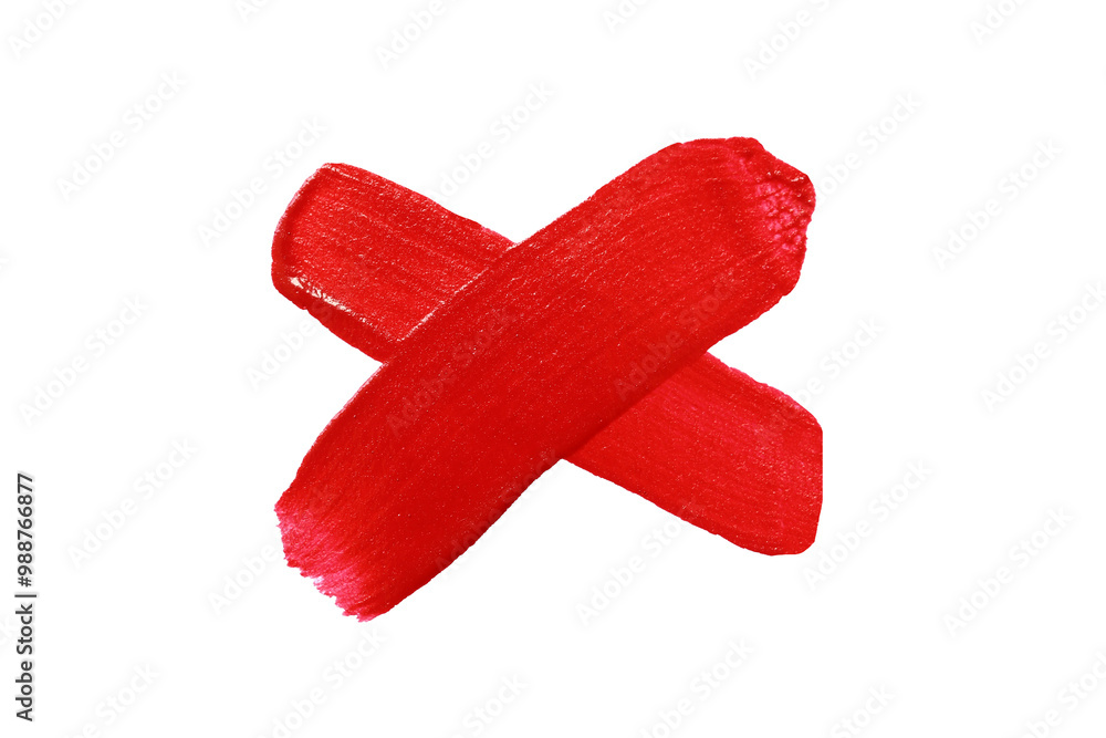 Vibrant red paint crosshairs or cross brush stroke with transparent ...