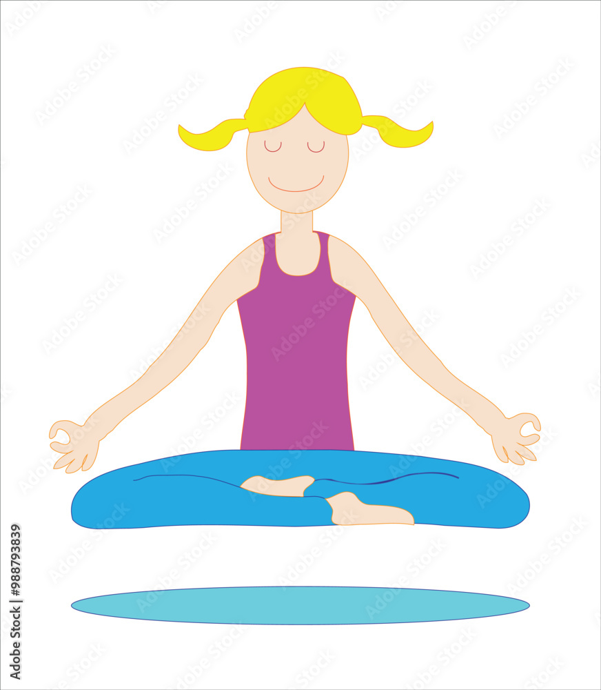 Yoga exercise girl vector illustration in comics or cartoon style on ...
