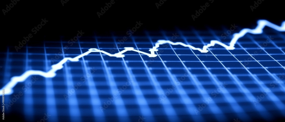 Close-up of a blue line graph showing upward trend, representing growth ...