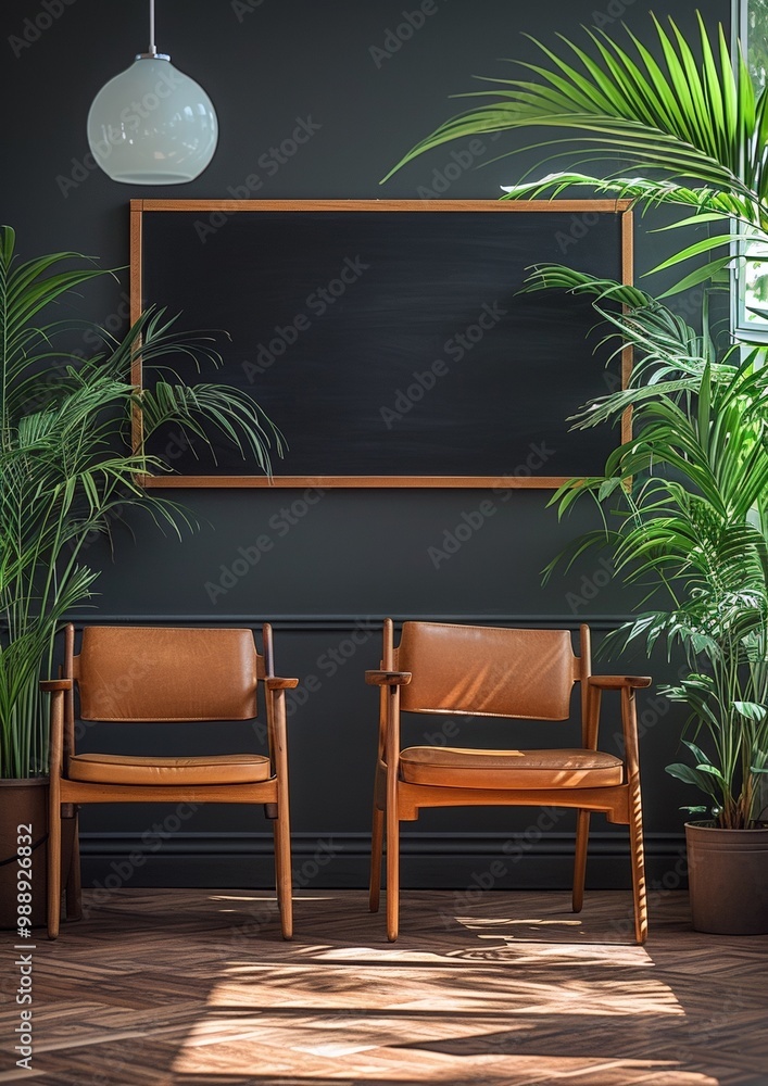 black slate Menu frame standing in Bar restaurant cafe. Empty billboard ...