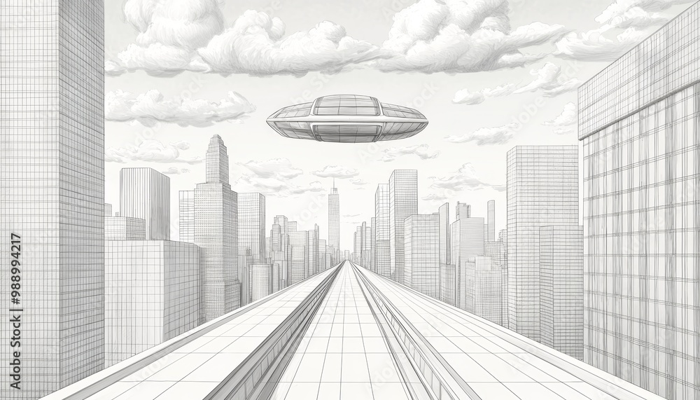 Hovering Vehicles and Skywalks, A bustling metropolis with hovercrafts ...