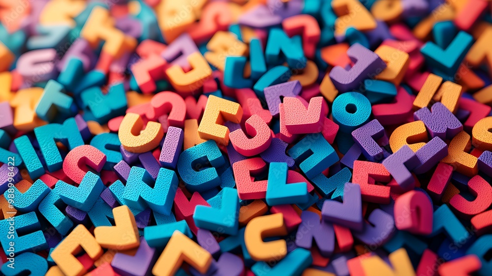 Bright alphabet letters scatter across a vibrant background, full of ...