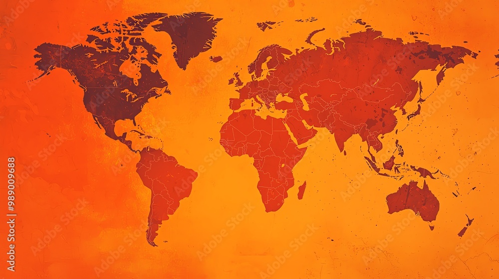 Digital map of the world with hot zones representing climate change ...