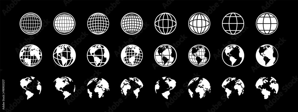Earth Globe. Globe Vector Icons. World maps black. Planet earth in ...