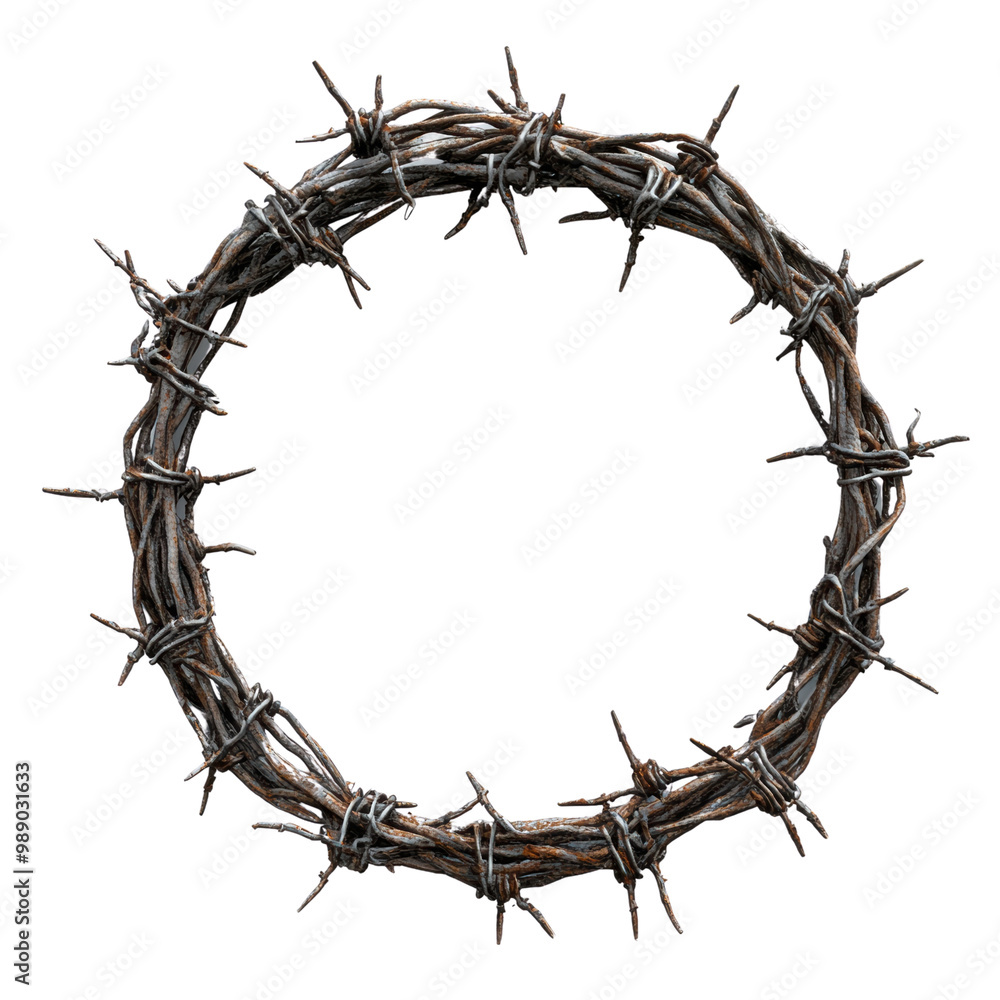 Crown of thorns, symbol of sacrifice and suffering, white isolated ...