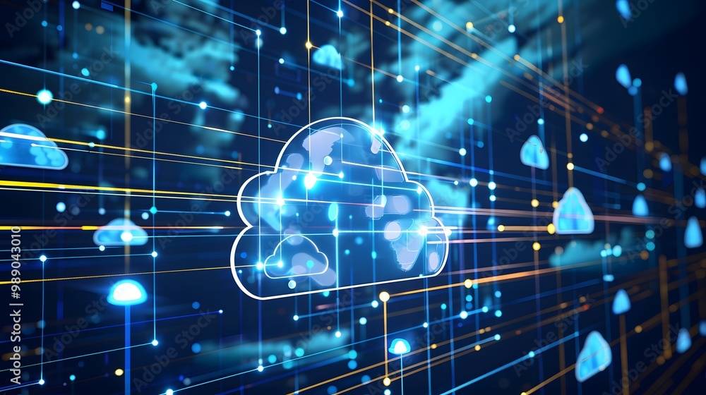 Cloud-Integrated Sensors: Depict a scene where sensors are connected to ...