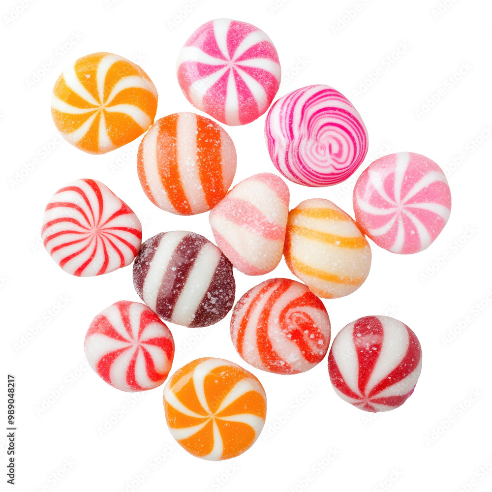 Colorful assorted peppermint candies on a white background. transparent ...