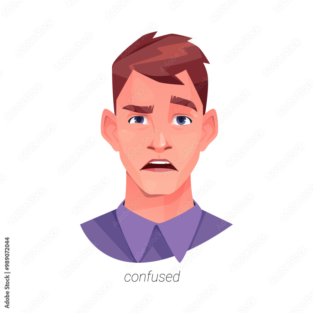 Confused man with raised brow and open mouth. Vector isolated flat ...