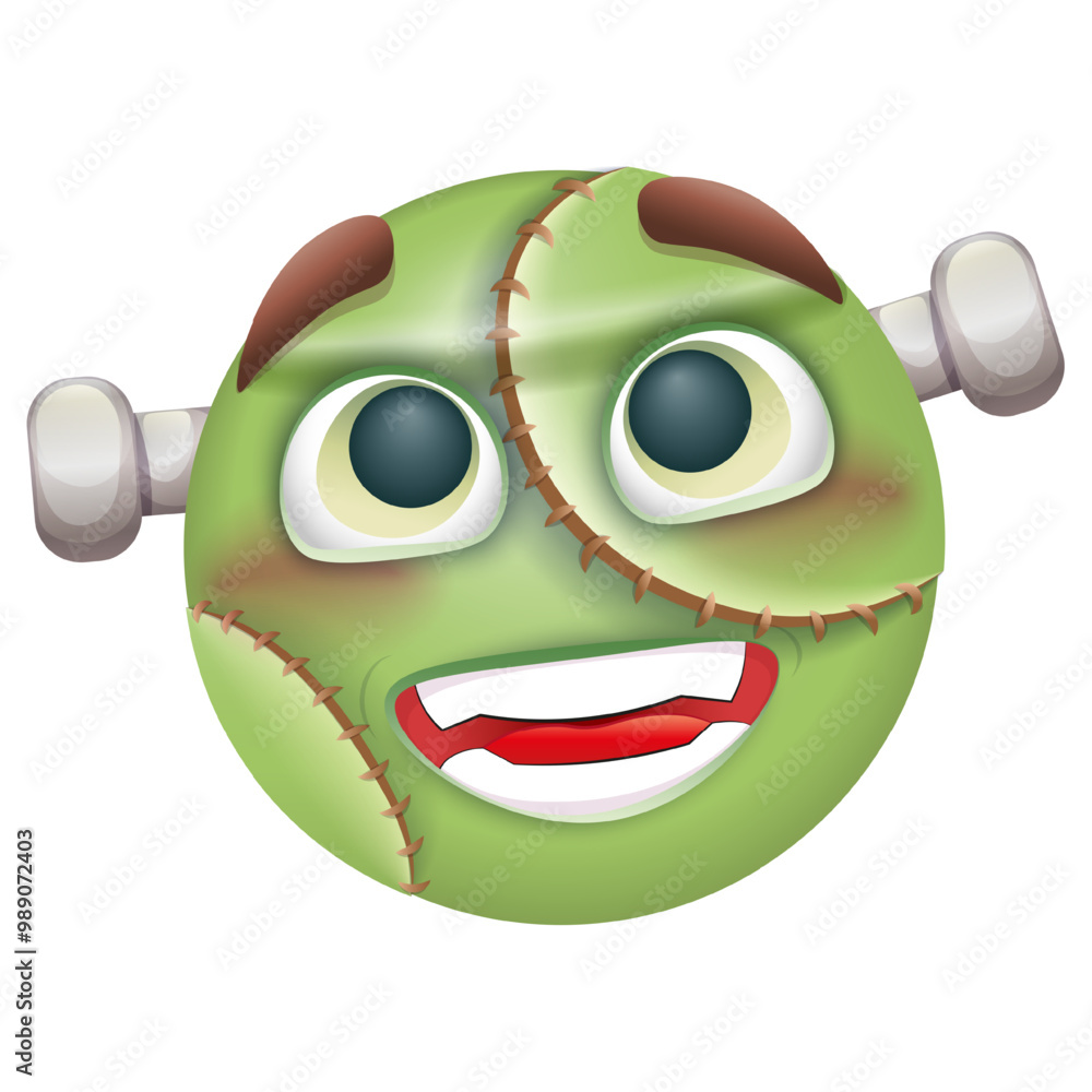 Frankenstein emoji on white background. Green zombie emoticon. Cute ...