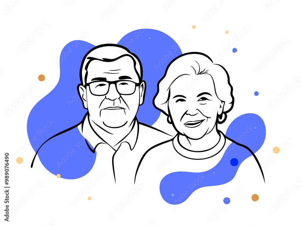 Grandma and Grandpa with Abstract Blob Background, Family and ...