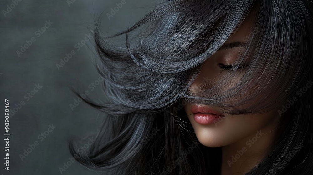 Woman with Feathered Layers and Soft Expression Stock Photo | Adobe Stock