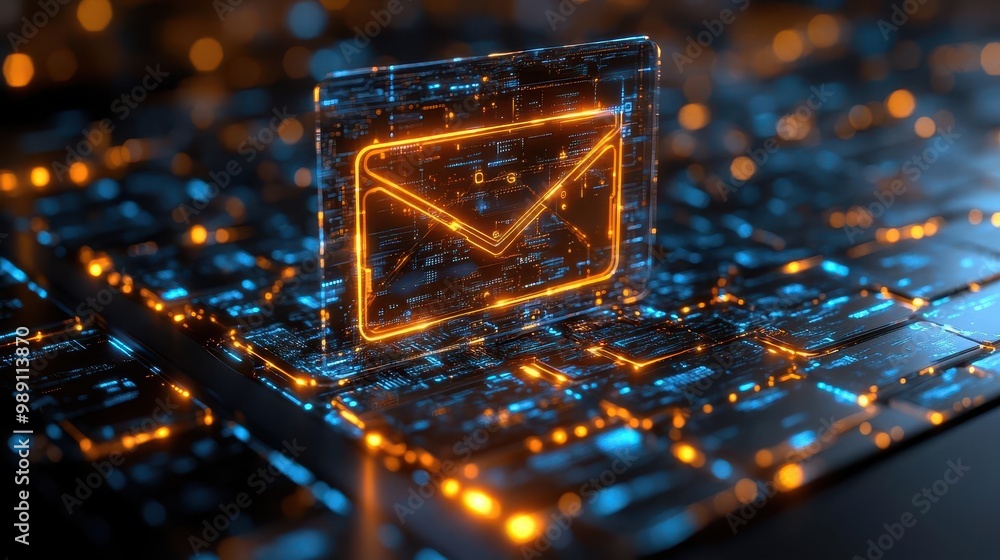 holographic file folder icon floating above sleek laptop screen ...