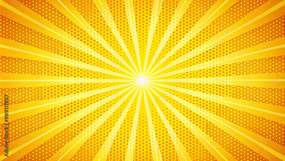 Bright yellow rays create vibrant pop art background, radiating energy ...