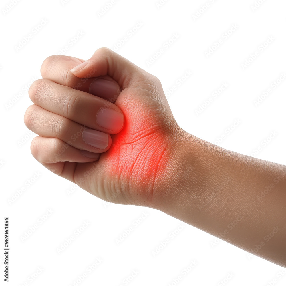 Hand showing a glowing red spot in the palm area transparent Stock ...
