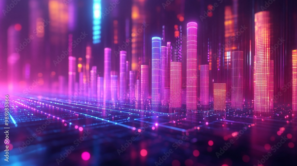 Ilustración de Stock Data Visualization in Cyberpunk World - Futuristic Stacked Bar Chart with ...