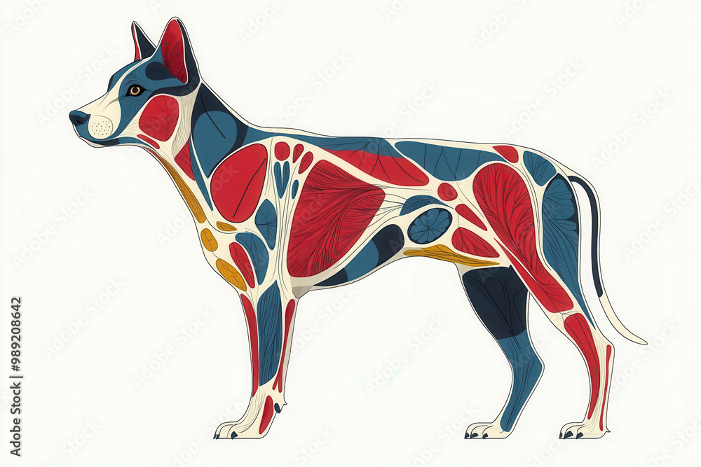 Dynamic dimensions in dog anatomy, flat design, front view, veterinary ...