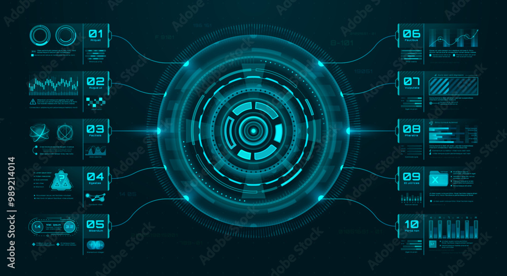 HUD infographics, vector graphic elements of UI user interface screen. Future digital ...