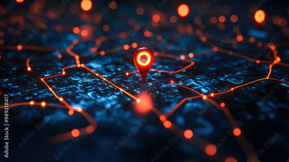 Conceptual digital map with animated location markers, symbolizing ...