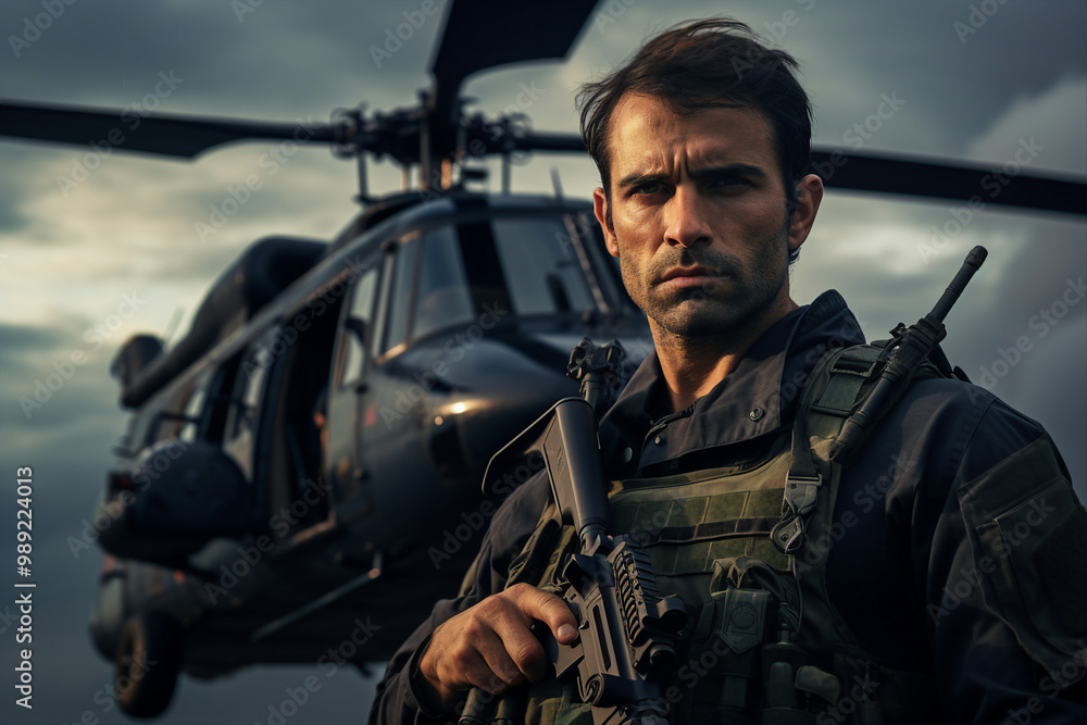 Generated with ai image of male brave soldier wearing camouflage during ...