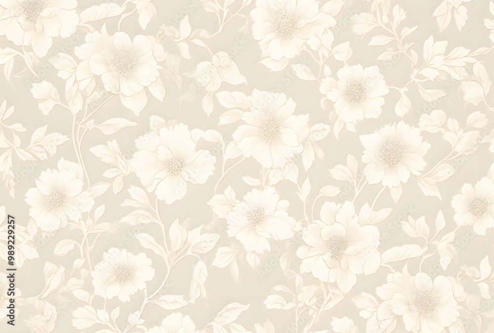Beige Floral Wallpaper Pattern Design Stock Photo | Adobe Stock
