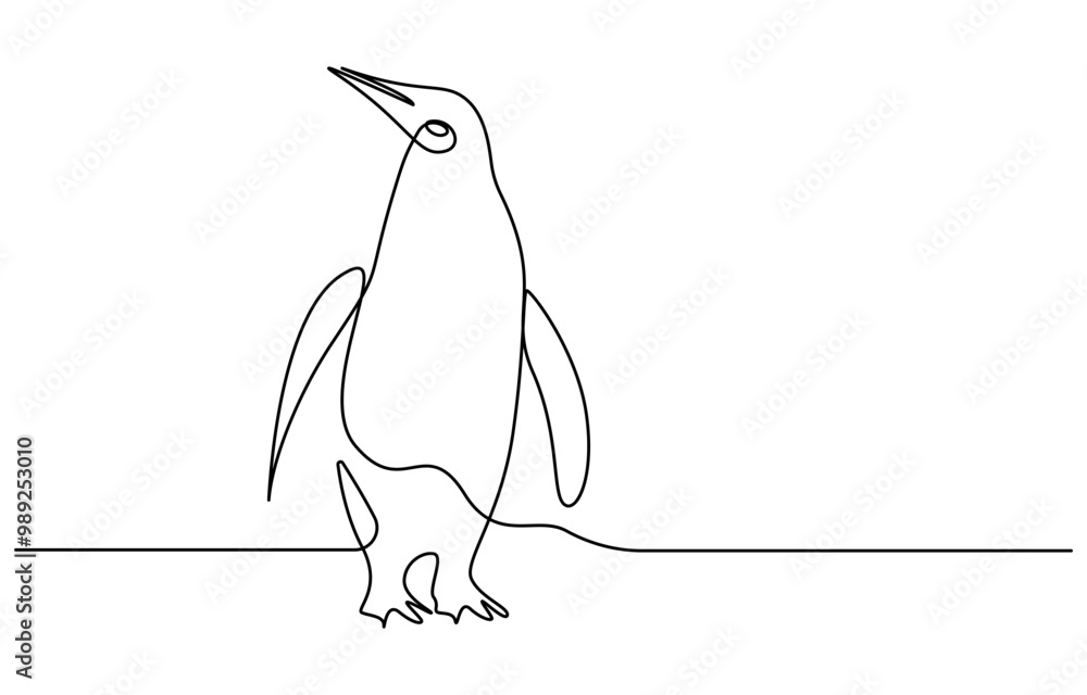 Penguin continuous one line art drawing of vector, One line penguin ...