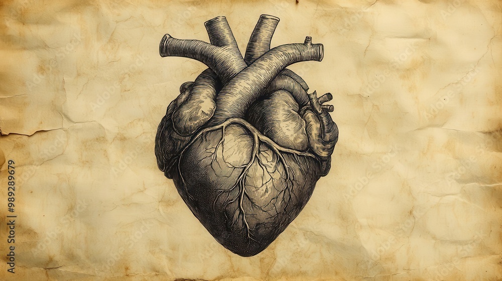 vintagestyle anatomical heart illustration with intricate line work ...