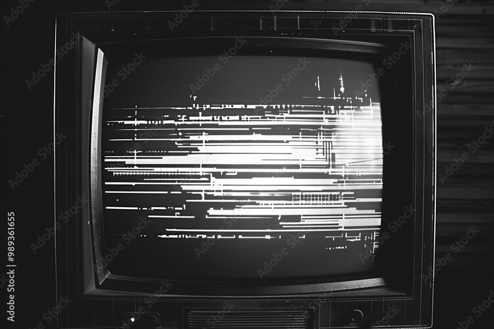 Black and white background realistic flickering, analog vintage TV ...