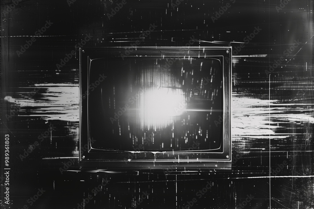 Black and white background realistic flickering, analog vintage TV ...