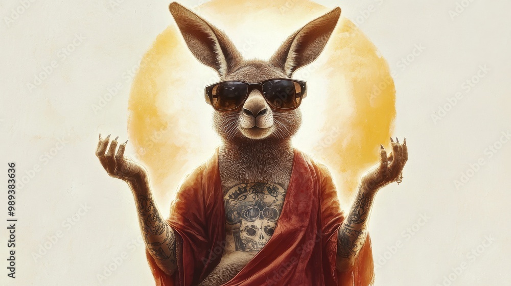 kangaroo guru gangaster buddha pose gang member with sunglasses and ...