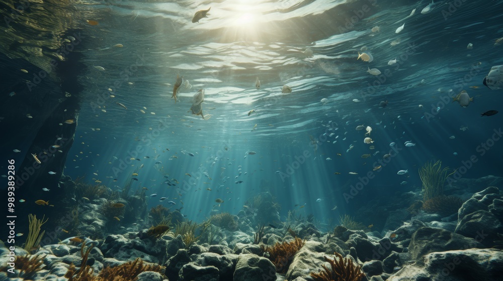Stock-Foto „Underwater scene of plastic pollution and microplastics ...