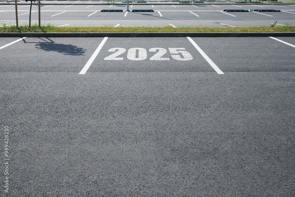 2025 year. An empty parking lot with the inscription 2025 on the ...