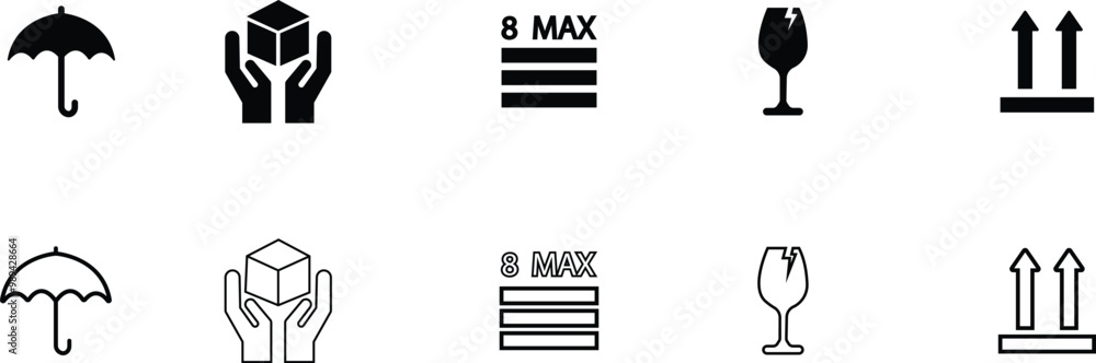 Sticker fragile handle with care, black fragile warning label, label with broken glass symbol ...