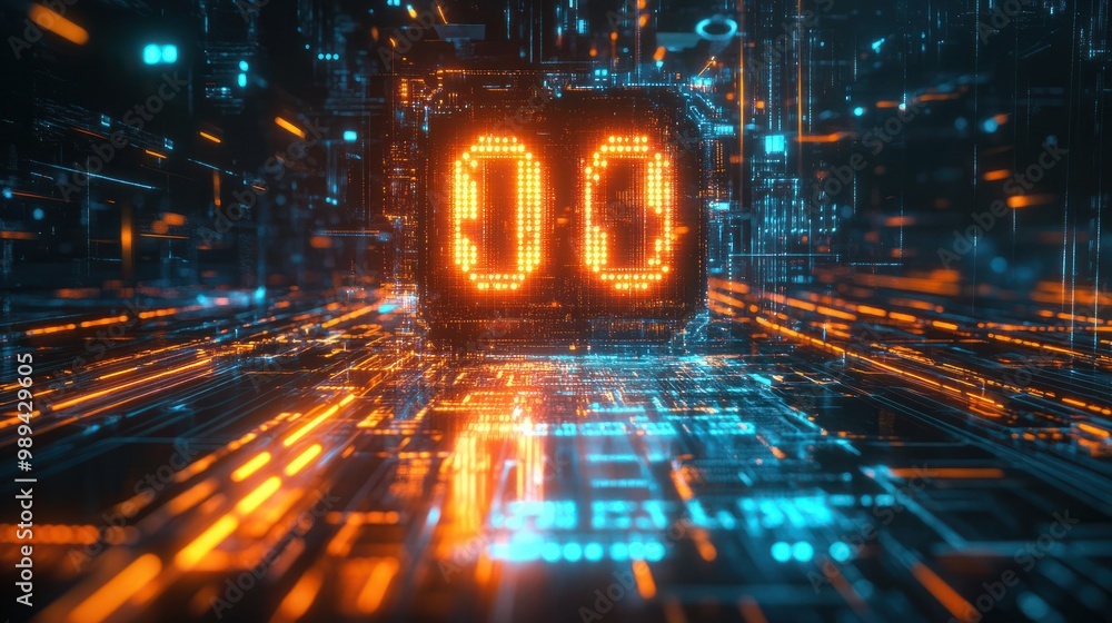 A digital countdown timer with bold numbers displayed against a ...