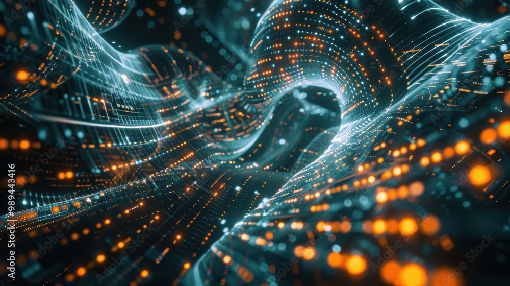 Digital Cornucopia with Flowing Binary Code and Glowing Data Streams in ...