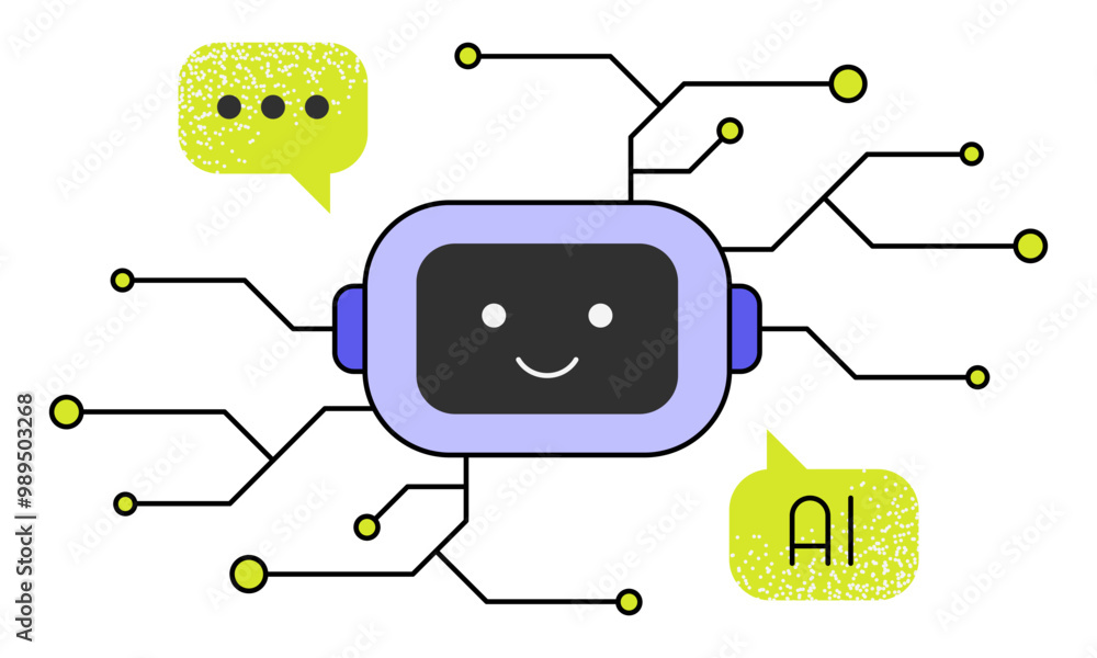 Cute chatbot character flat vector illustration. Virtual assistant AI ...