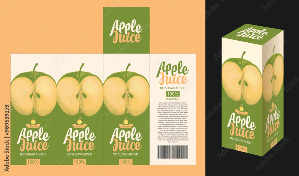 vector mockup template of cardboard packaging box for apple juice with ...