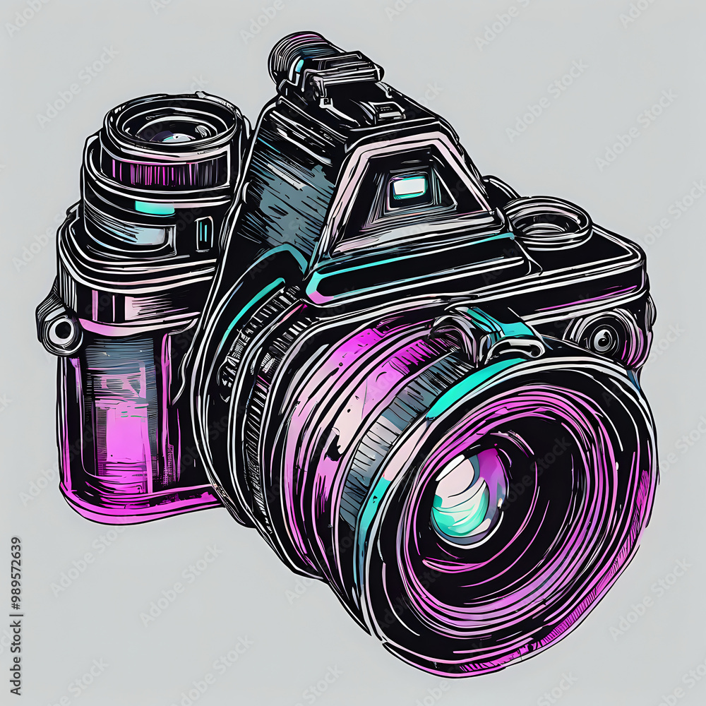 Isolated vintage 35mm film SLR camera on black background with classic ...