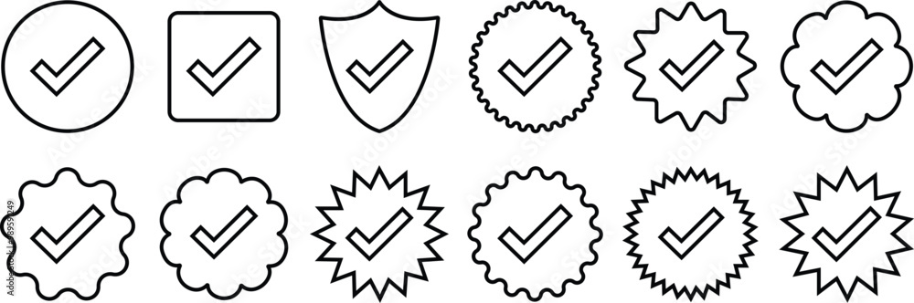 Check mark icon in line Black set tick icon vector for apps and website ...