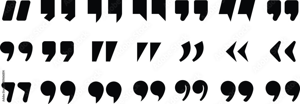 Quote commas icon in flat set. Quotation sign isolated on transparent ...