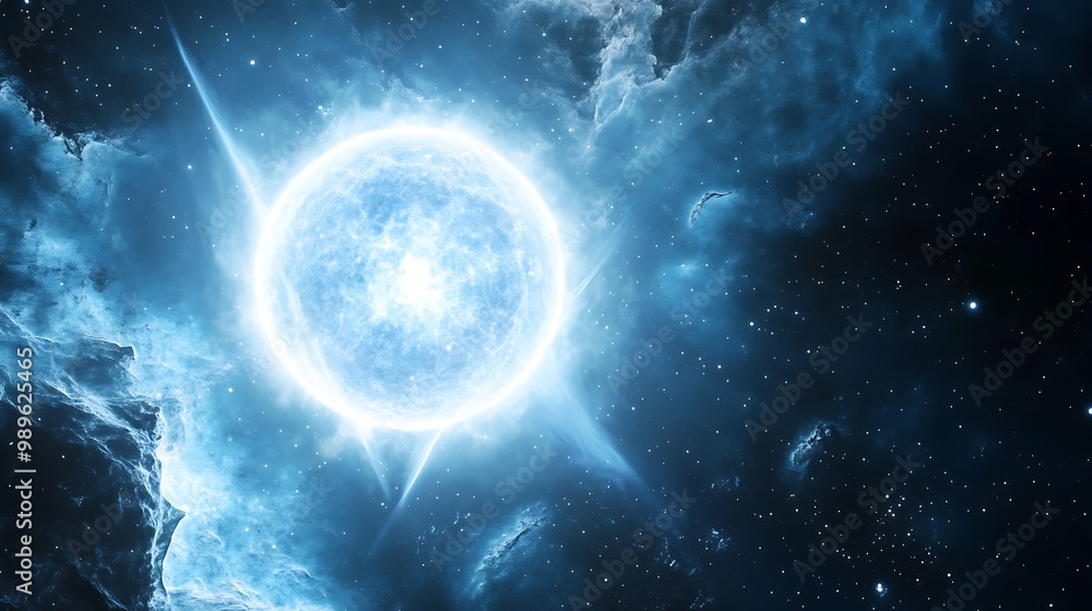 White dwarf star in a binary star system with a blue giant showing the ...