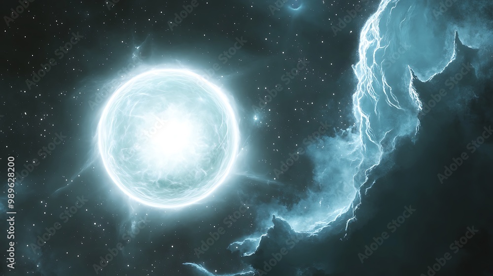 White dwarf star in a binary star system with a blue giant showing the ...