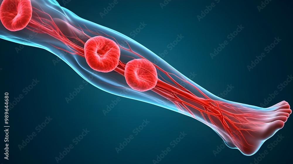 Detailed visuals revealing blood clots affecting human leg circulation ...