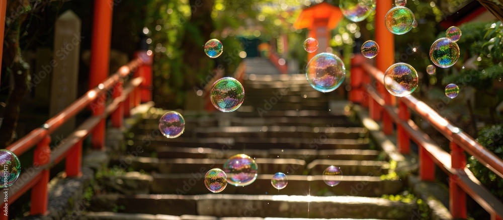 Some Floating Bubbles Get Sunshine In Front Of Japanese Old Style ...